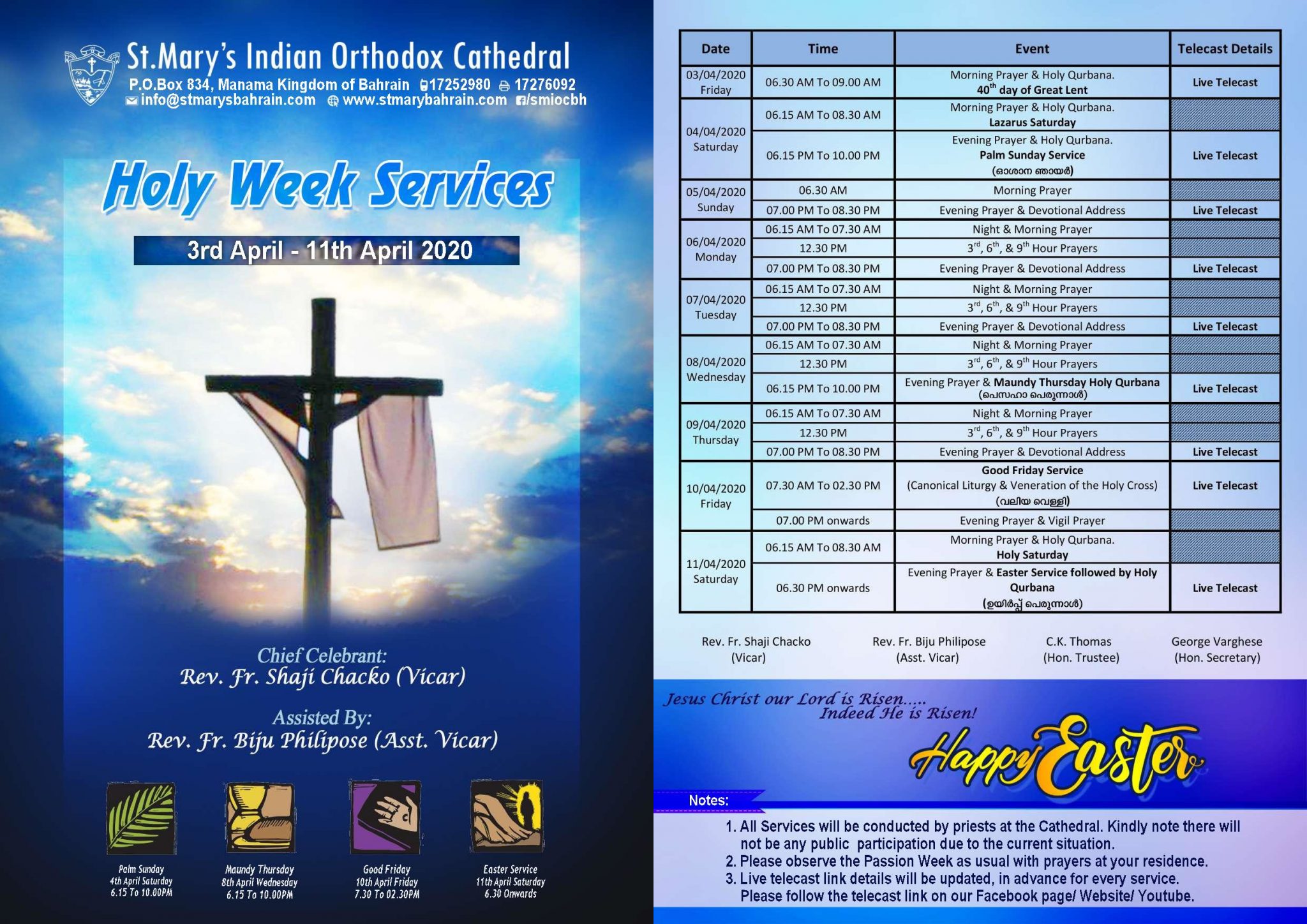 Holy Week Schedule 2020 - SMIOC Bahrain