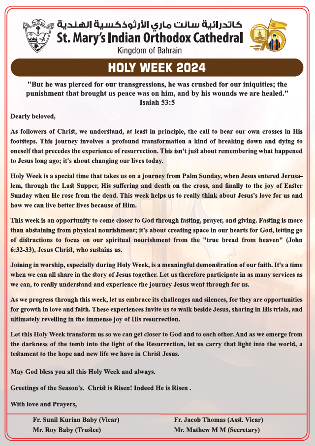 Holy Week Schedule 2024 – SMIOC Bahrain